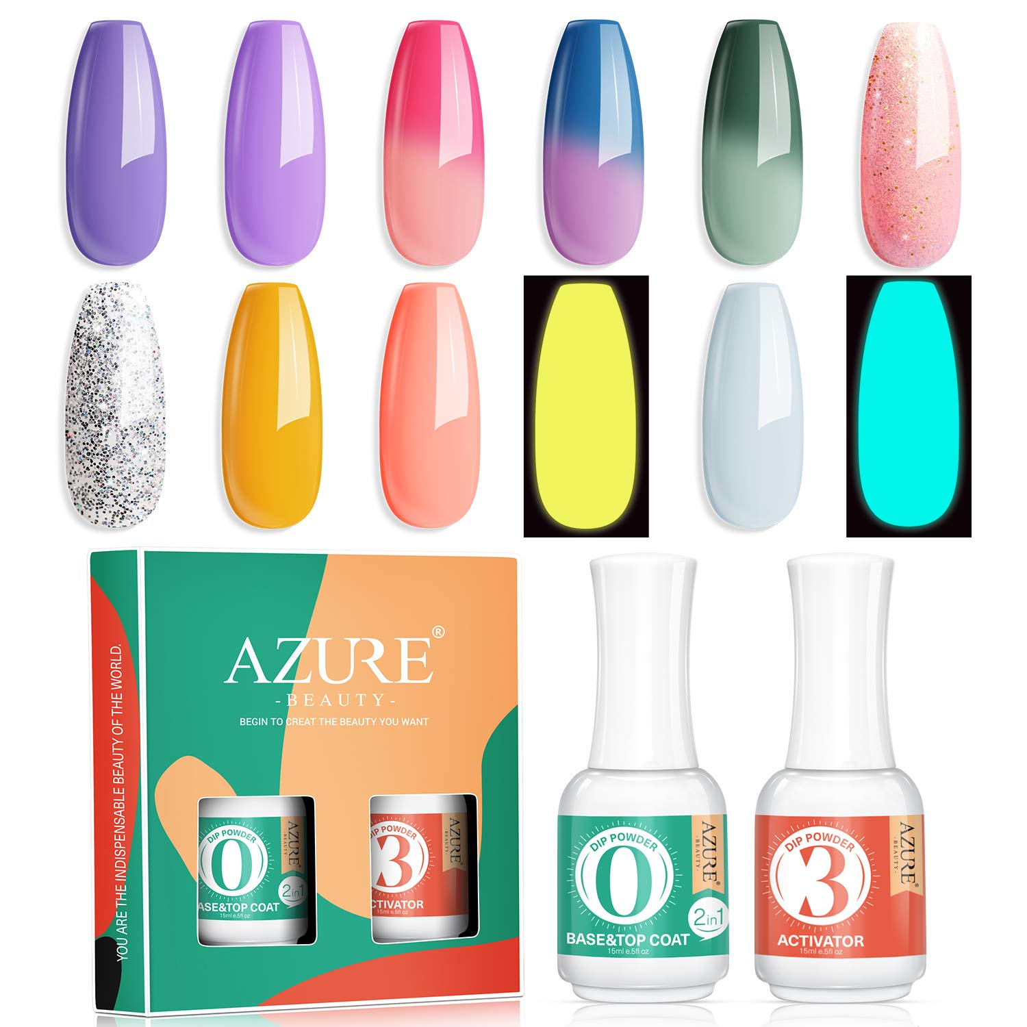 Amazon.com : AZUREBEAUTY 10 Colors Dip Powder Nail Starter Kit ...