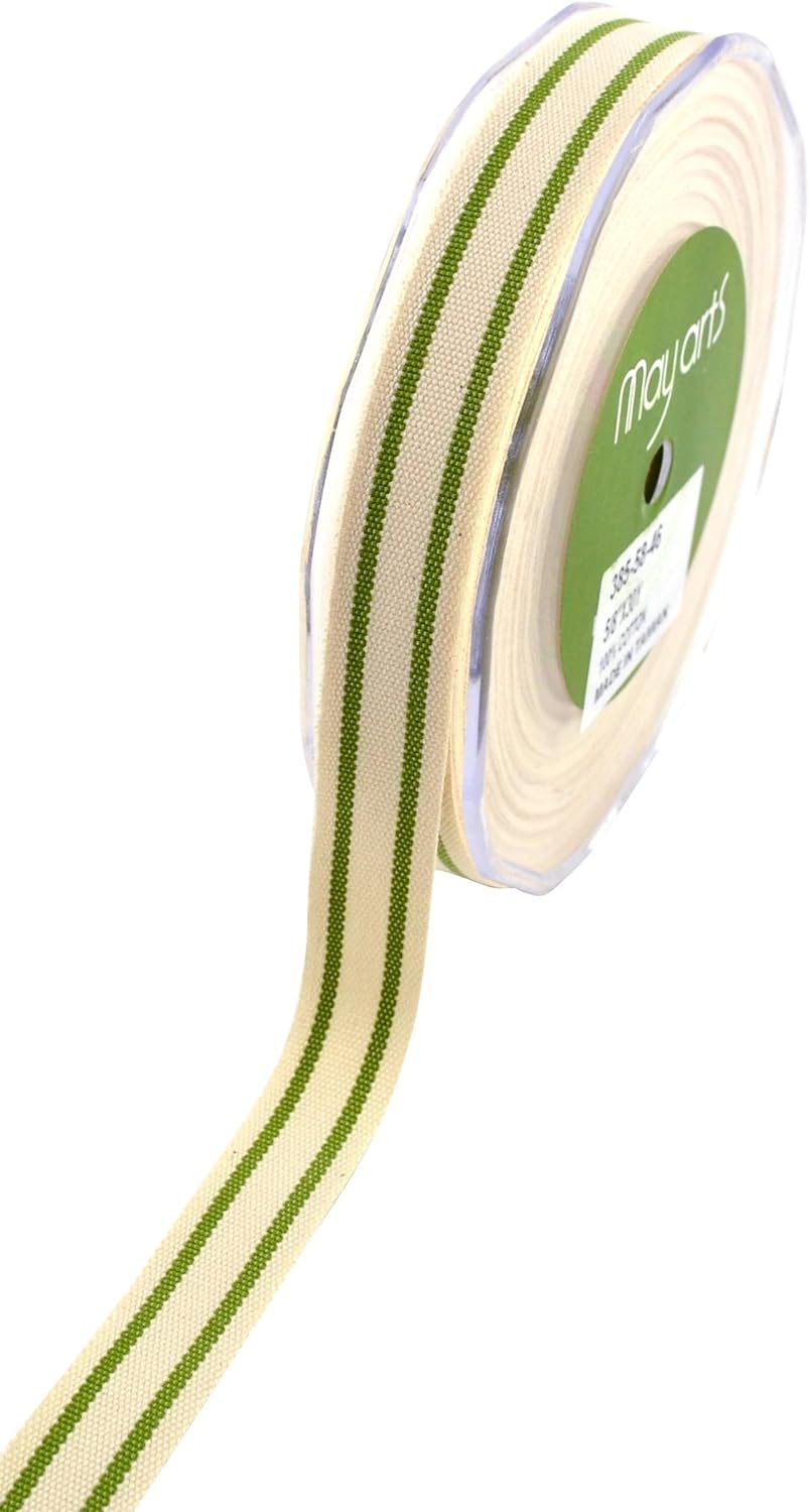 Amazon.com: May Arts 5/8-Inch Wide Ribbon, Organic Cotton with Celery ...