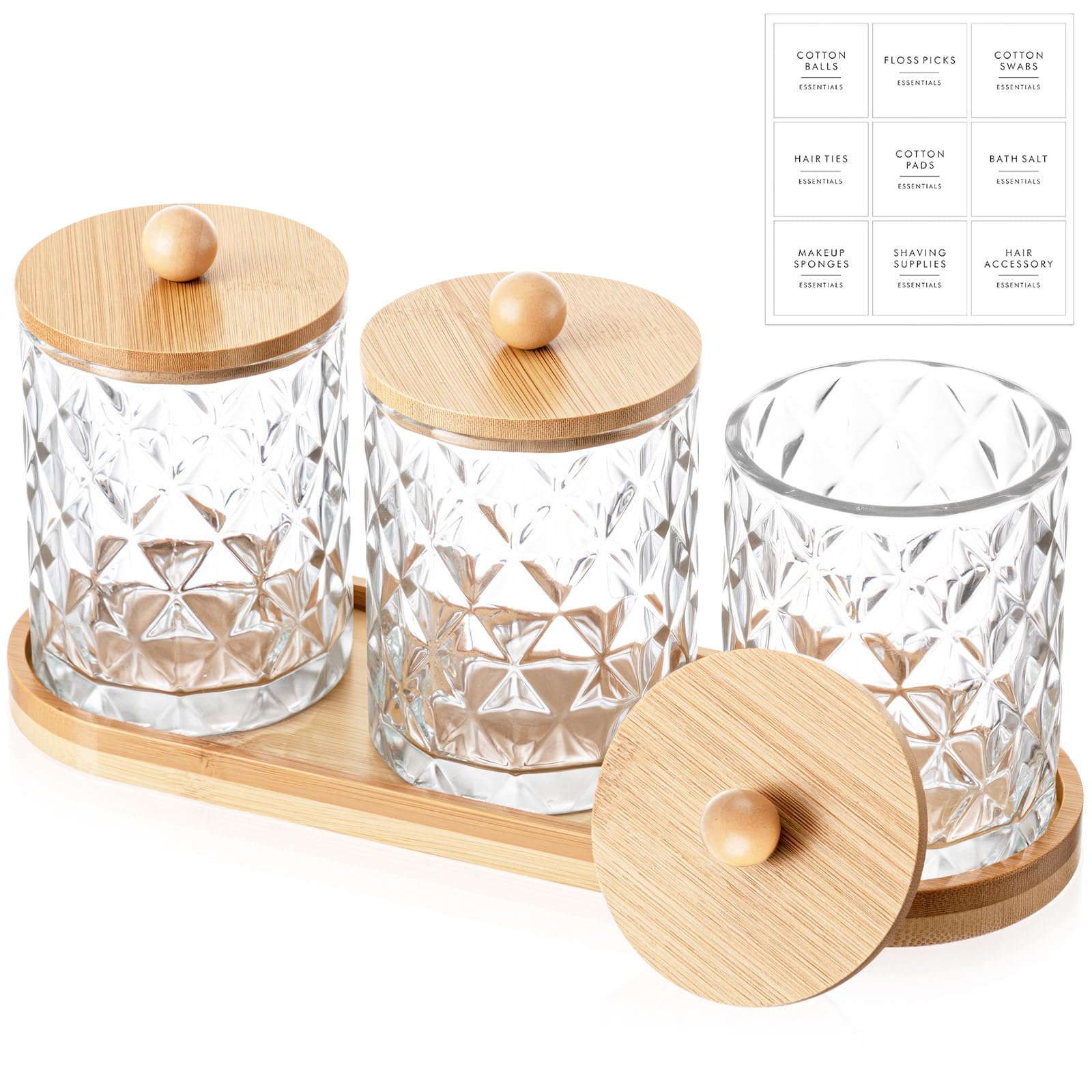CHENGU 3 Pack 16oz Cotton Swab Holders Bathroom Set with Vanity Tray ...