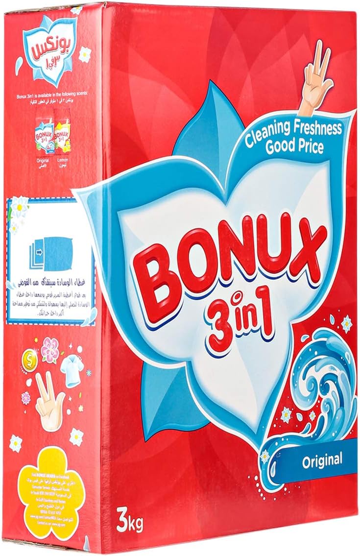 Bonux Original 3 In 1 Detergent Powder -Top load - 3 Kg price in UAE | Amazon UAE | kanbkam