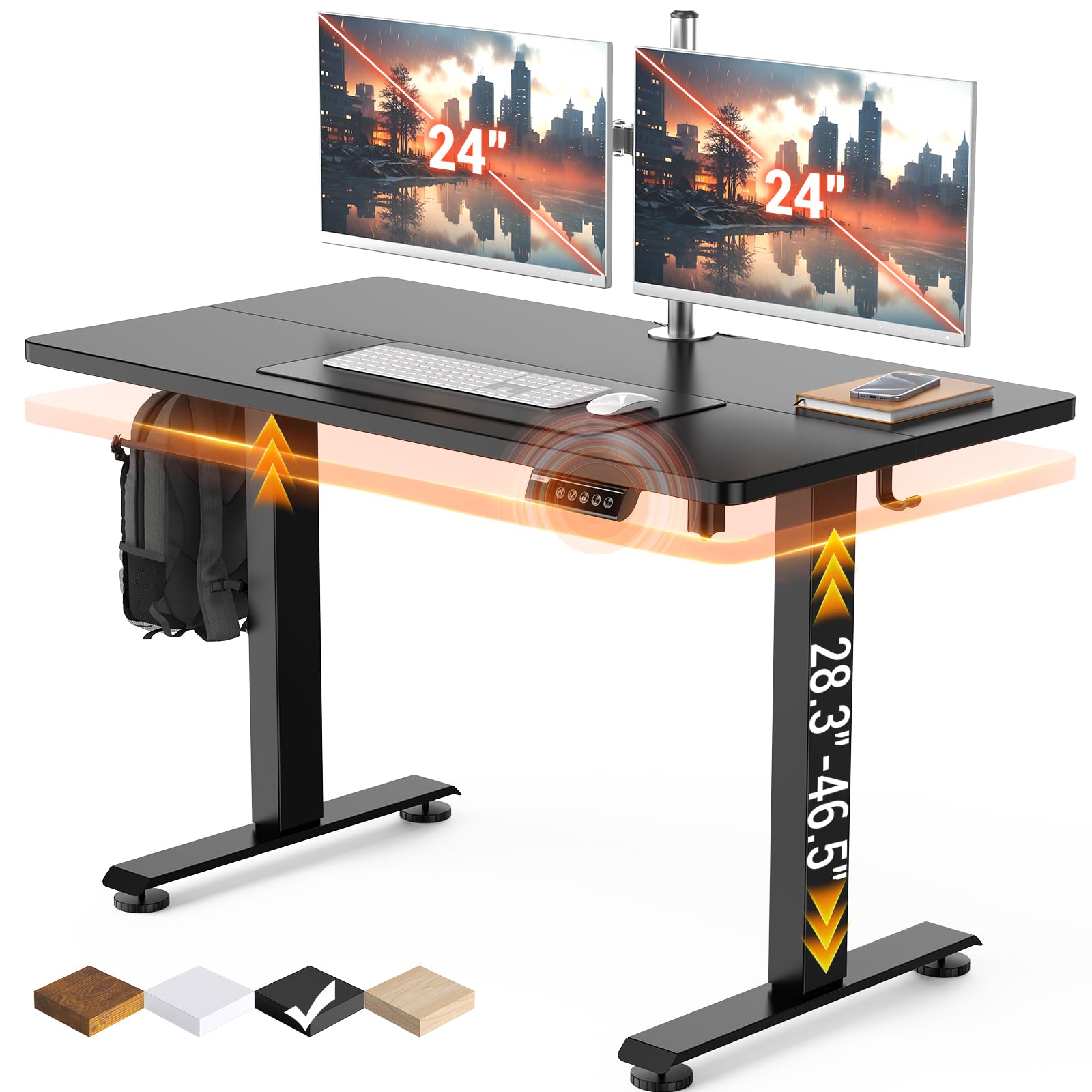 Veken 47.2" Standing Desk, Adjustable Height Office Desk with Wood ...