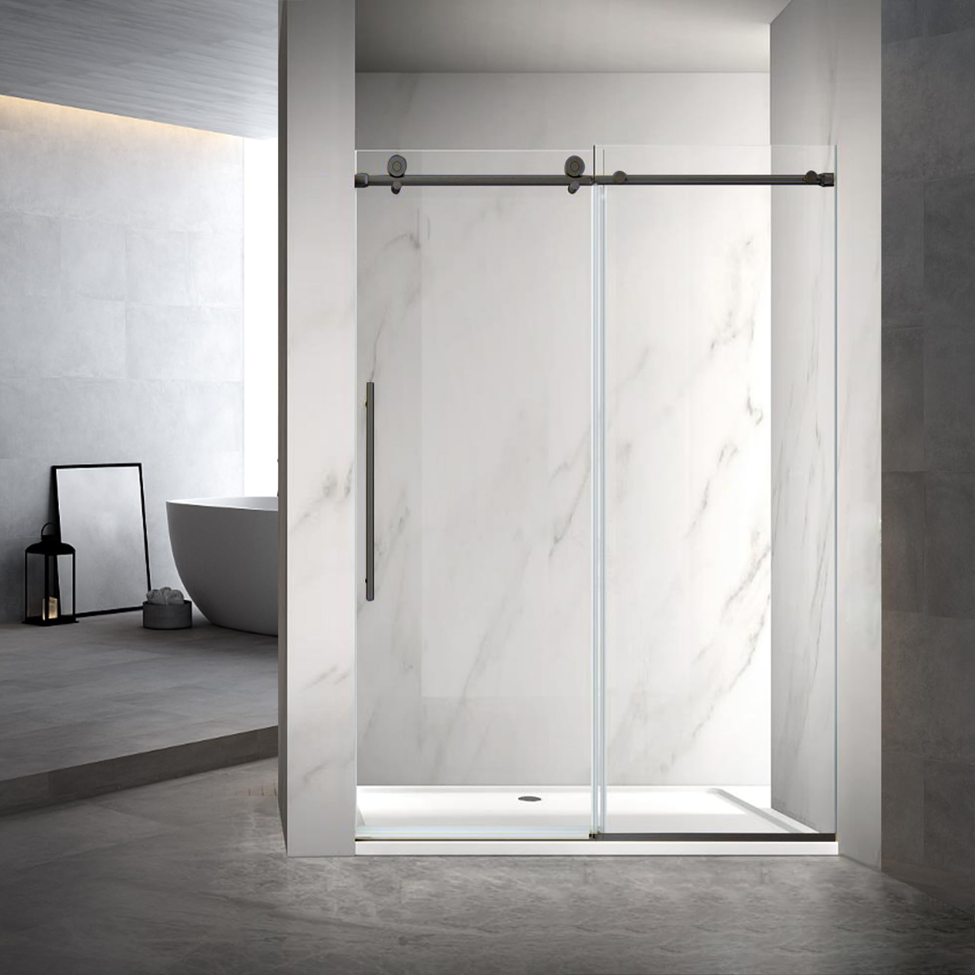 Sunrosa 48" W x 76" H Frameless Shower Door, Sliding Shower Door with Soft Close System, Shower ...