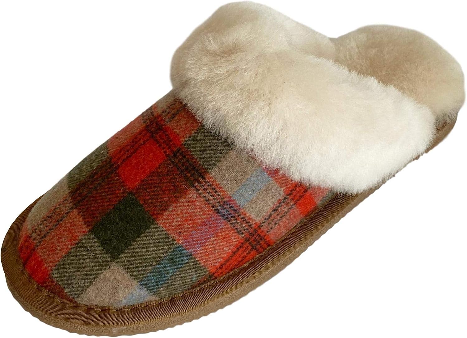 Deluxe Ladies Tartan Sheepskin Mule Style Slippers with Thick Sheepskin ...