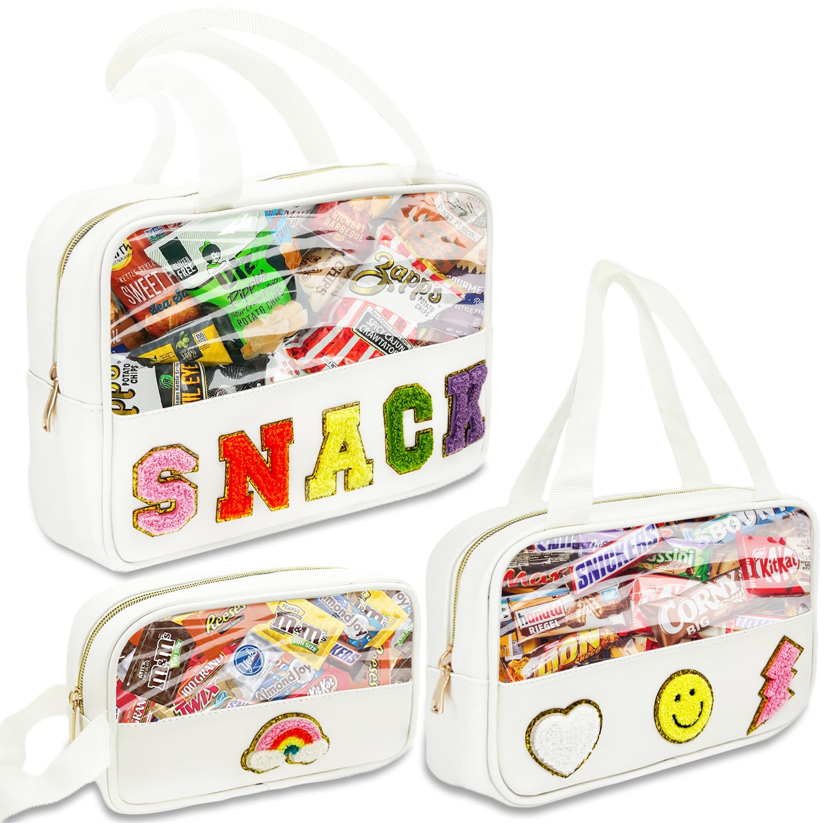 Cooble Chenille Patch Snack Bags, Clear Reusable Zipper Waterproof ...