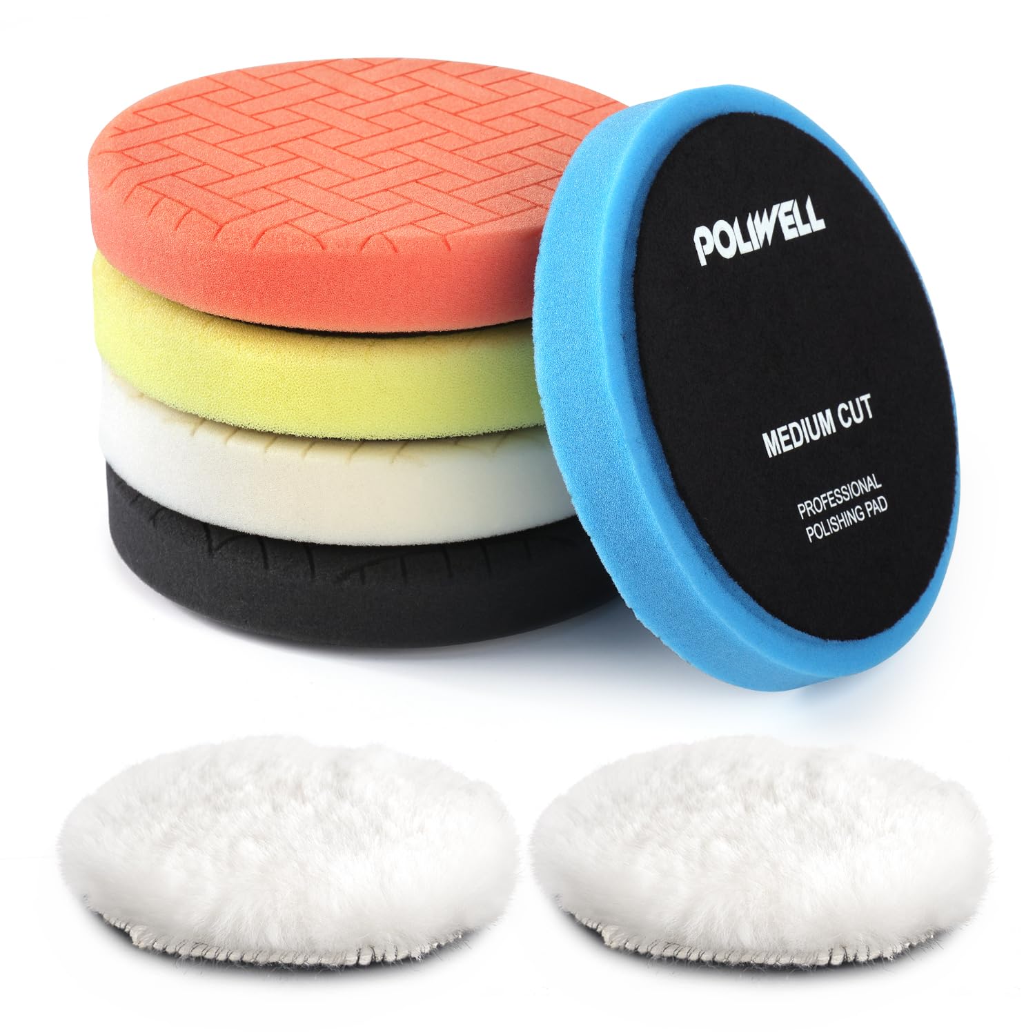 POLIWELL Buffing Polishing Pads 5 Inch, 7Pcs Buffing Sponge Pads Kit 5. ...