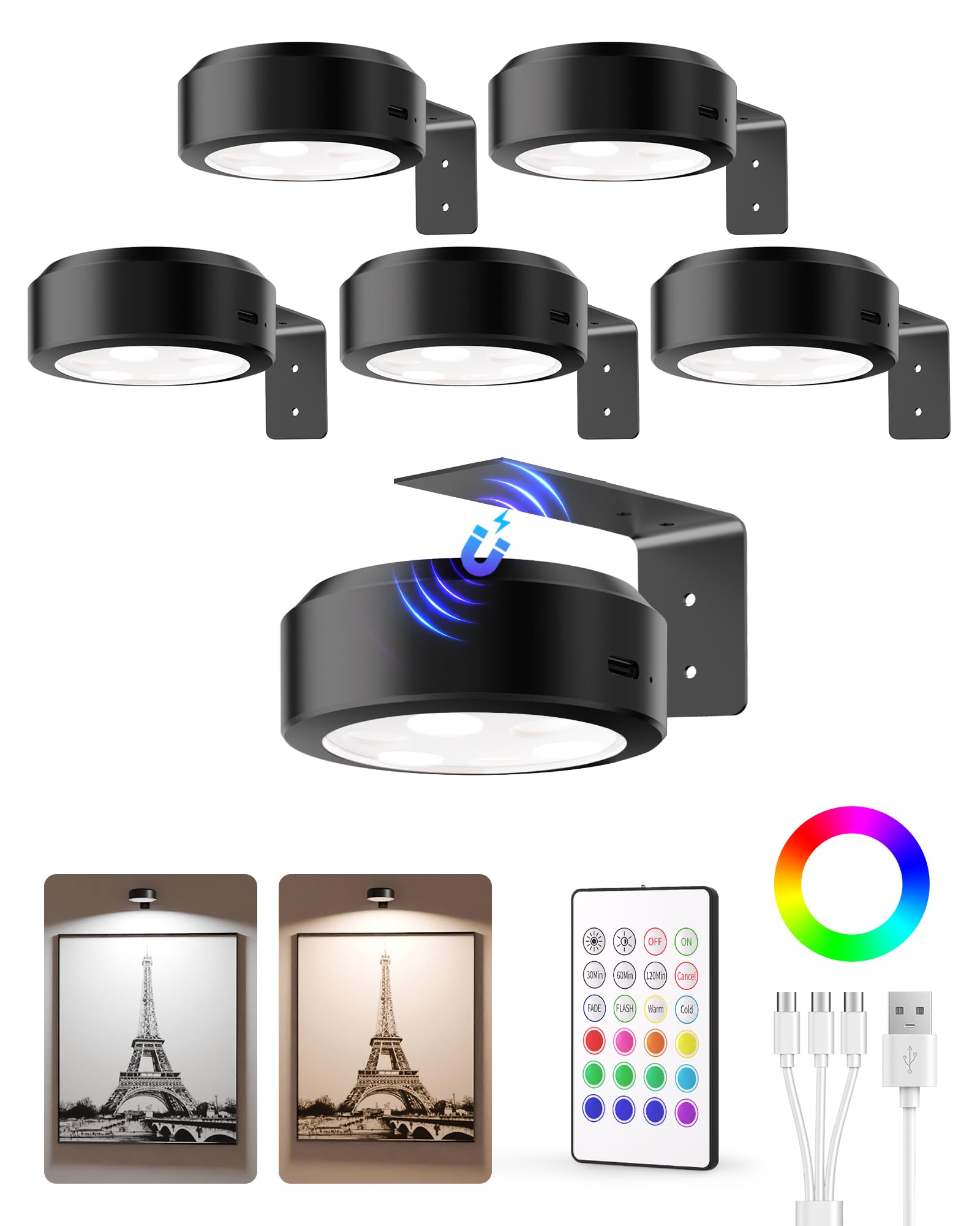 EZVALO Picture Lights for Wall with 2 Color Temps & 12 RGB,1200mAh ...