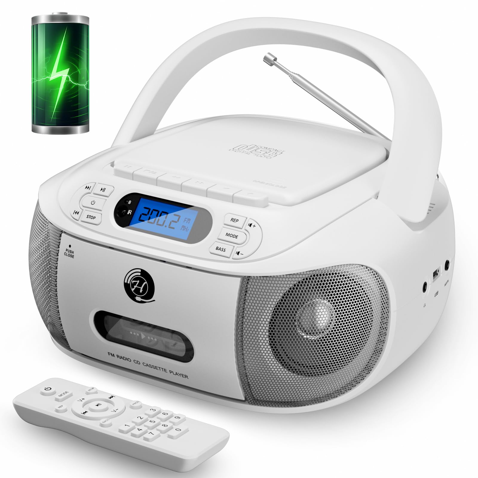 CD Cassette Player Combo, Hernpark Rechargeable Boombox with Bluetooth ...