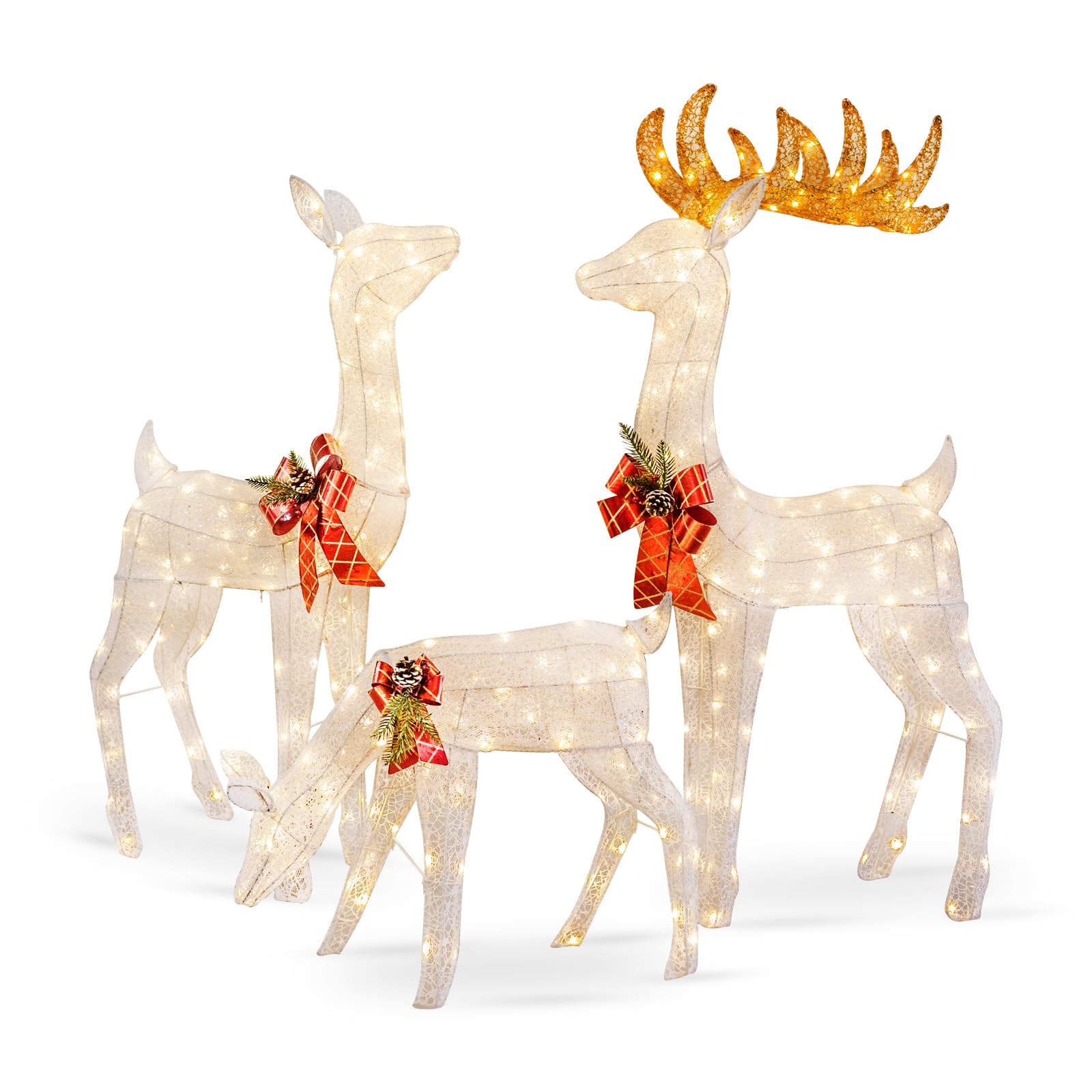 3-Piece Reindeer Family, Lighted Christmas Deer Family Set with 330 ...