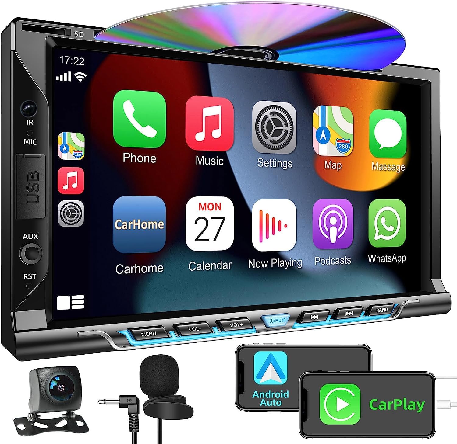Mua Double Din car Stereo with CD/DVD Player- CarPlay & Android Auto ...