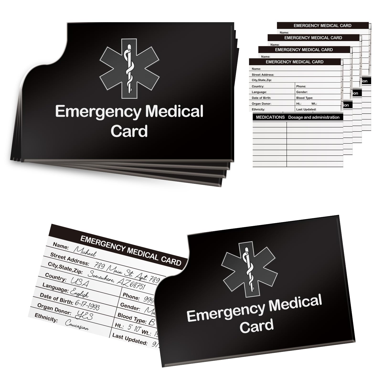 4 Pack Emergency Medical Information Id Card Red Medical Condition and ...