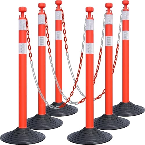 6-Set Pack 40" inch Red White Work Zone Chain Post Set, Traffic ...