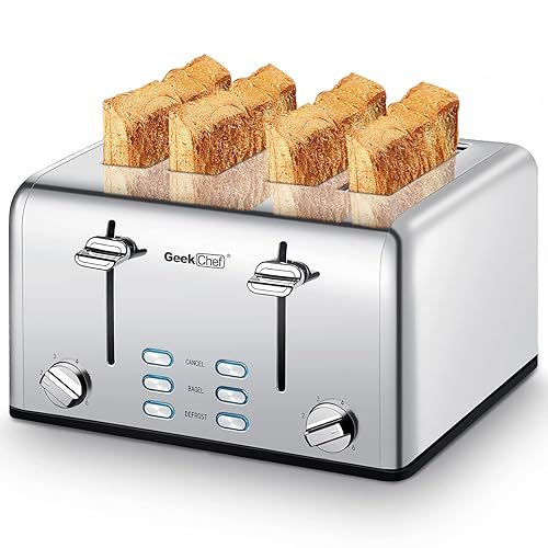 Toaster 4 Slice, Geek Chef Stainless Steel Toaster with Extra Wide ...