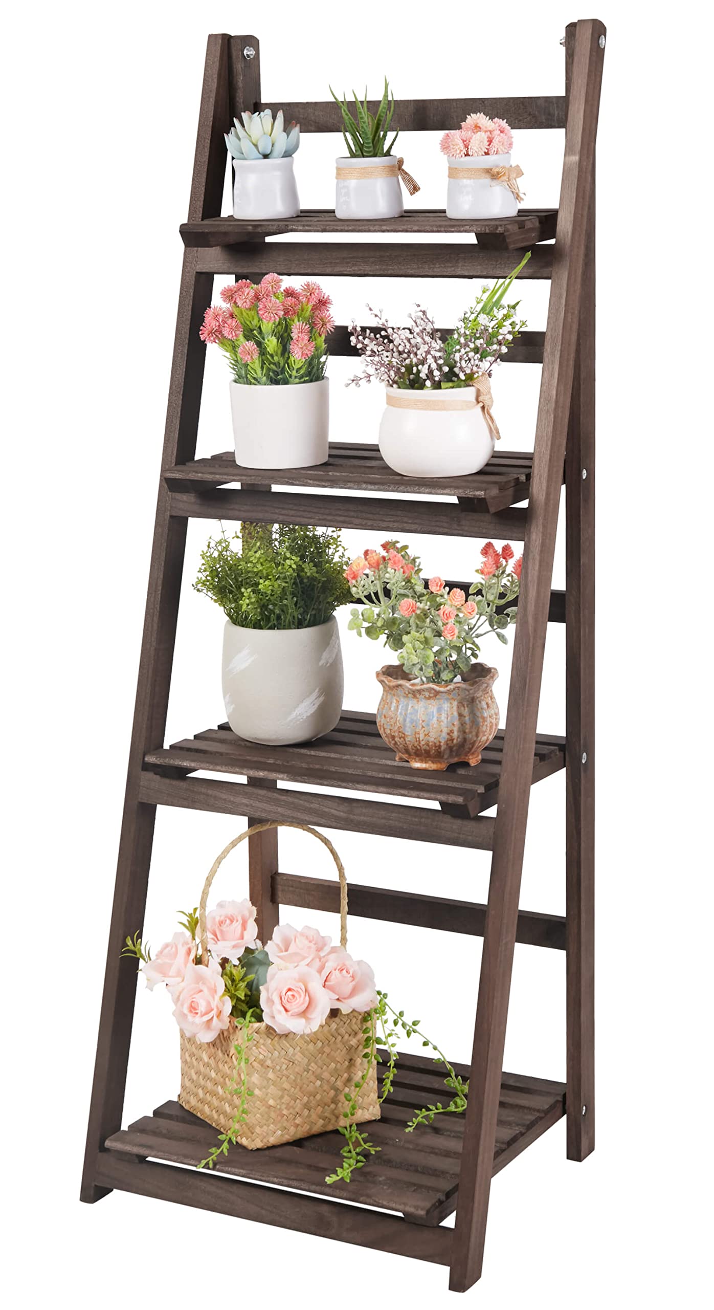 unho 4 Tier Plant Stand: Tall Ladder Shelf Wooden Step Display Rack for ...
