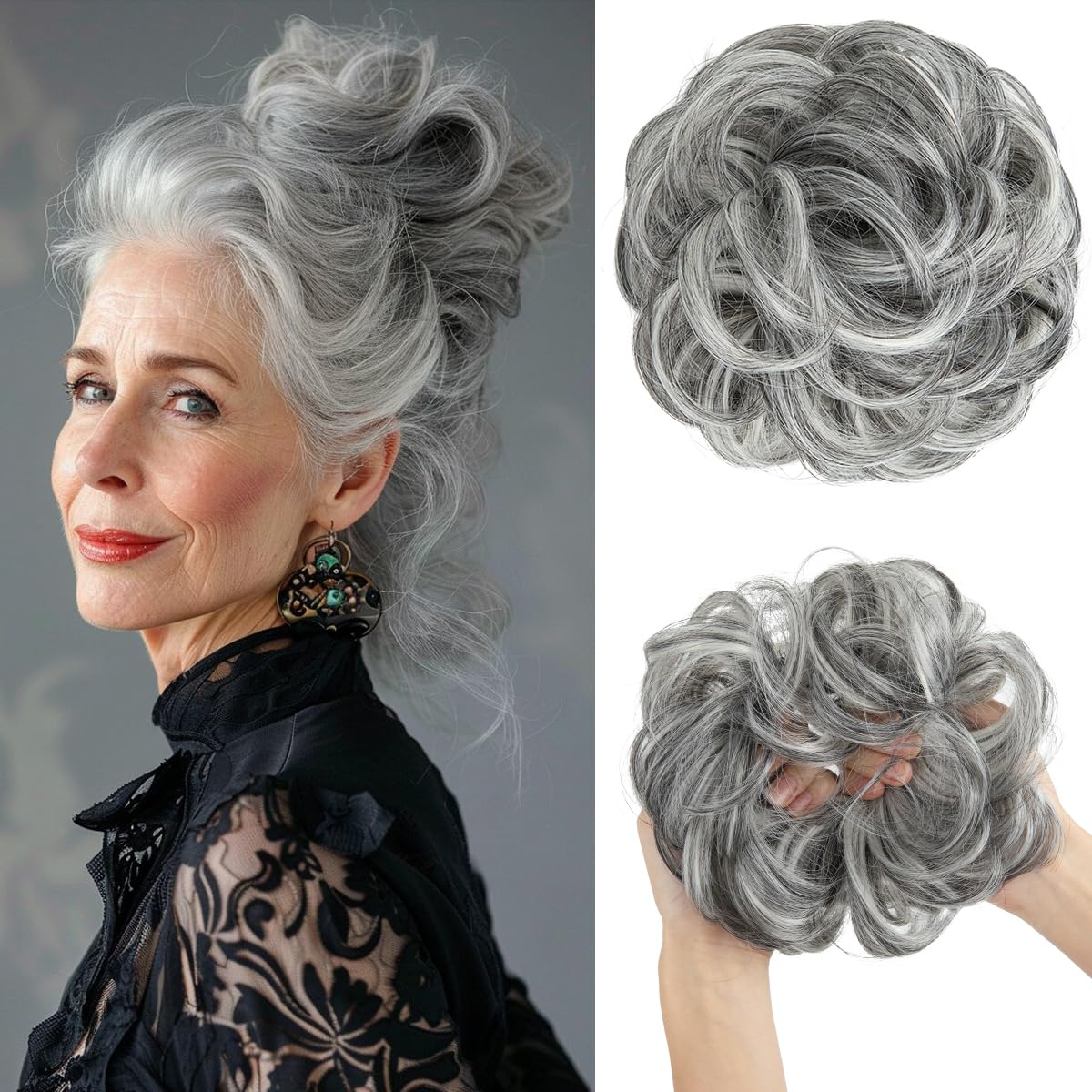 CJL HAIR Large Messy Bun Hair Piece Wavy Curly Scrunchies Synthetic ...