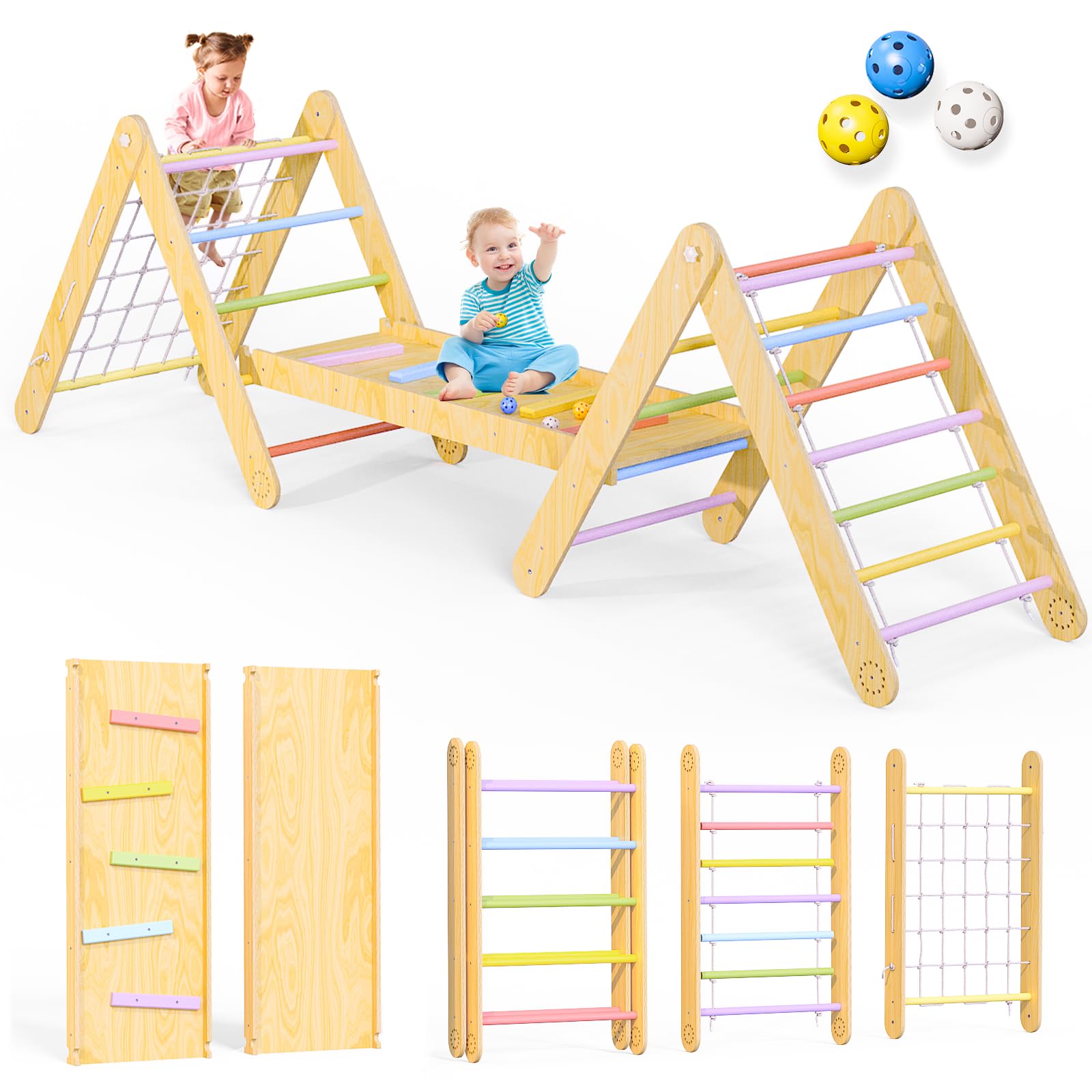 Kickduck 7-in-1 Pikler Triangle Set Foldable Toddler Climbing Toys ...