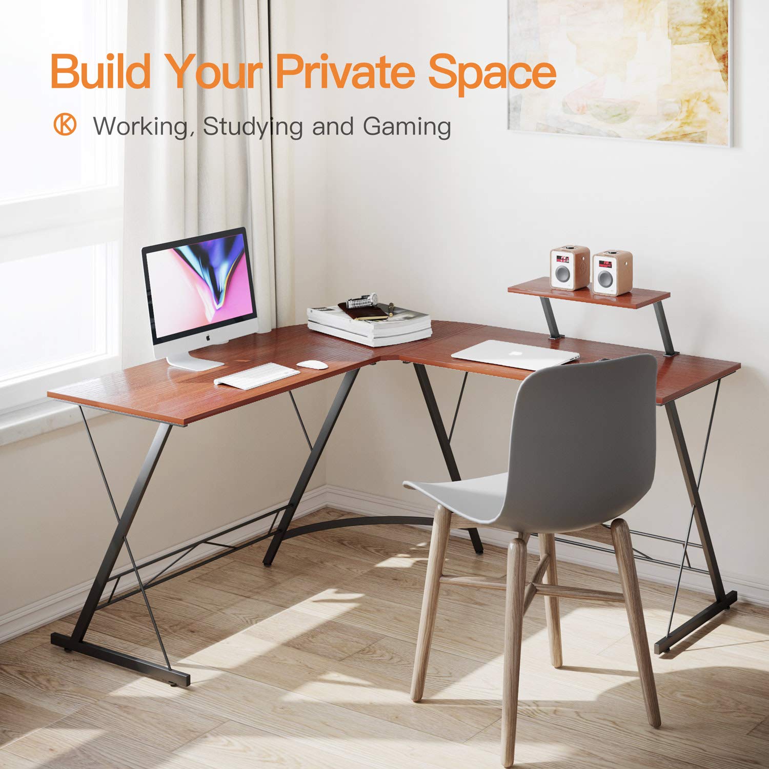 L Shaped Desk Home Office Desk with Round Corner Computer Desk with ...