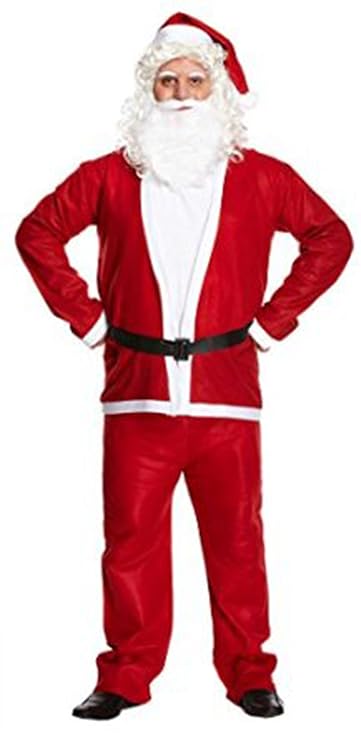 Father Christmas Xmas Dress UP Adult Santa Suit 5 Pcs Red & White Fancy ...