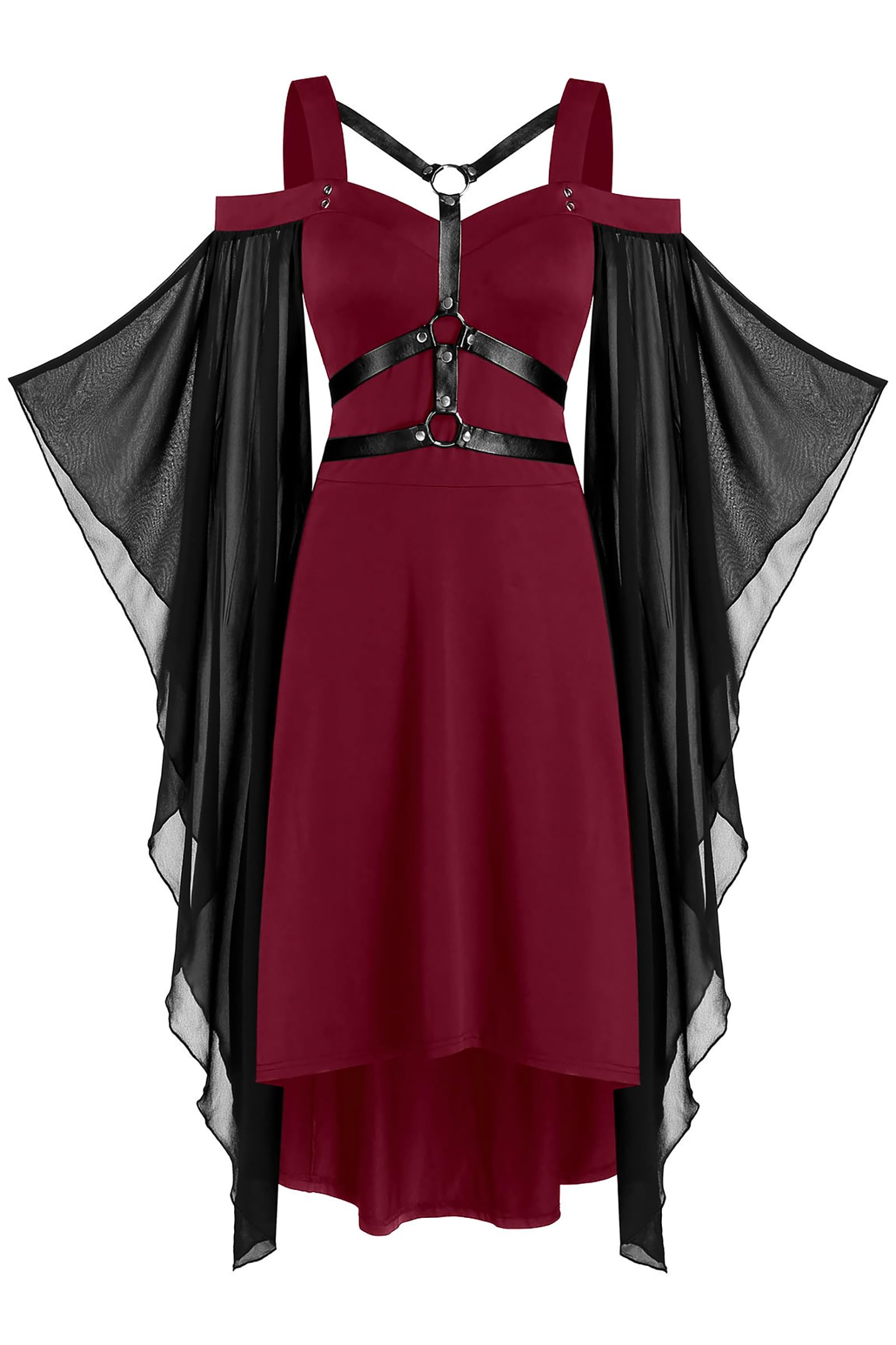FEAPHY Women's Gothic Dress Vintage Chiffon Cold Shoulder Flare Sleeve ...