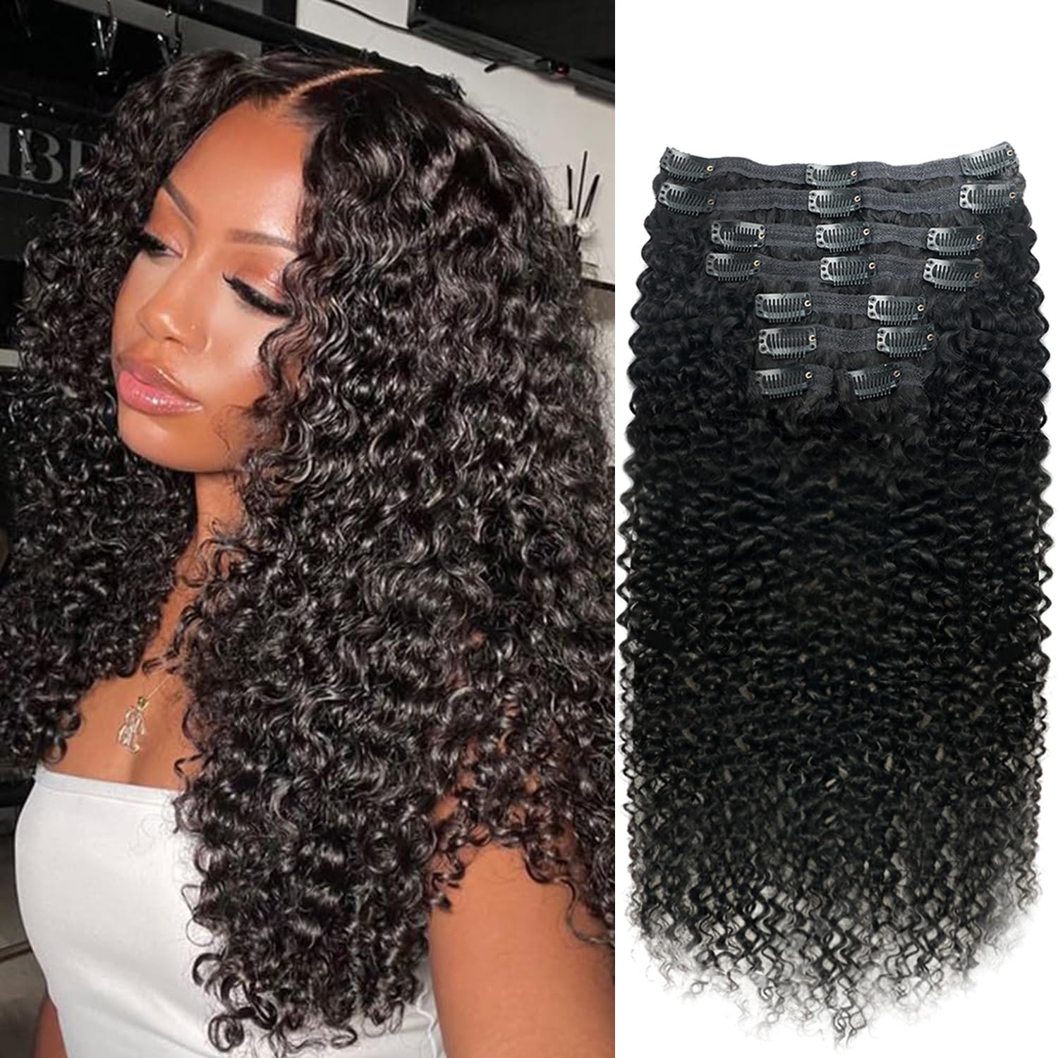 Curly Clip in Hair Extensions for Black Women Brazilian Virgin Human ...