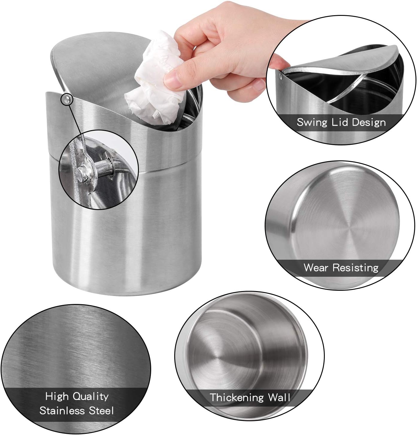 TWFRIC Mini Dustbin with Lid, Trash Can Small Desktop Bin Indoor ...