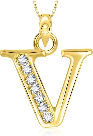 Buy VSHINE Alphabet "V" Pendant Initial Letter American Diamond studded ...