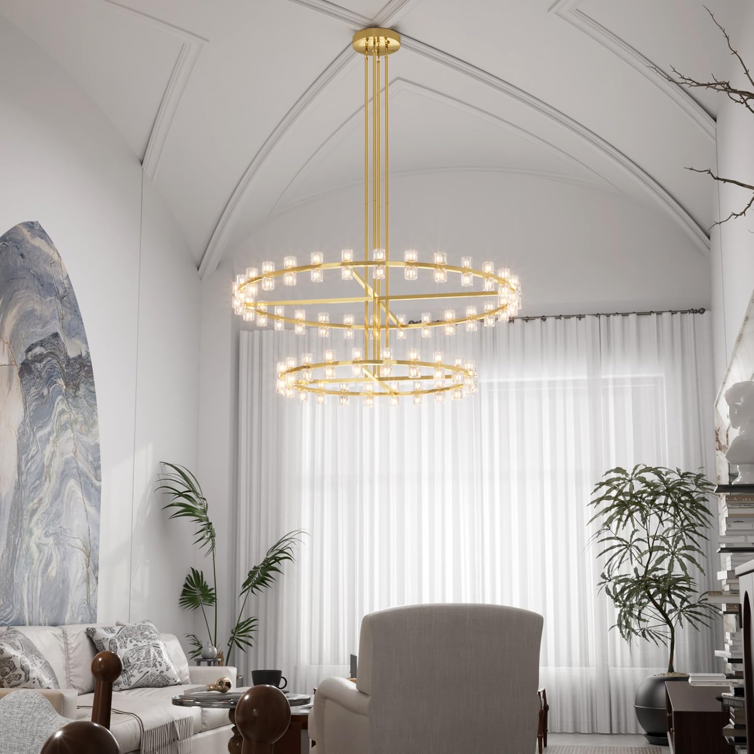 Shial Lighting D48''+D60'' Gold Wagon Wheel Chandeliers 108-Lights Gold ...