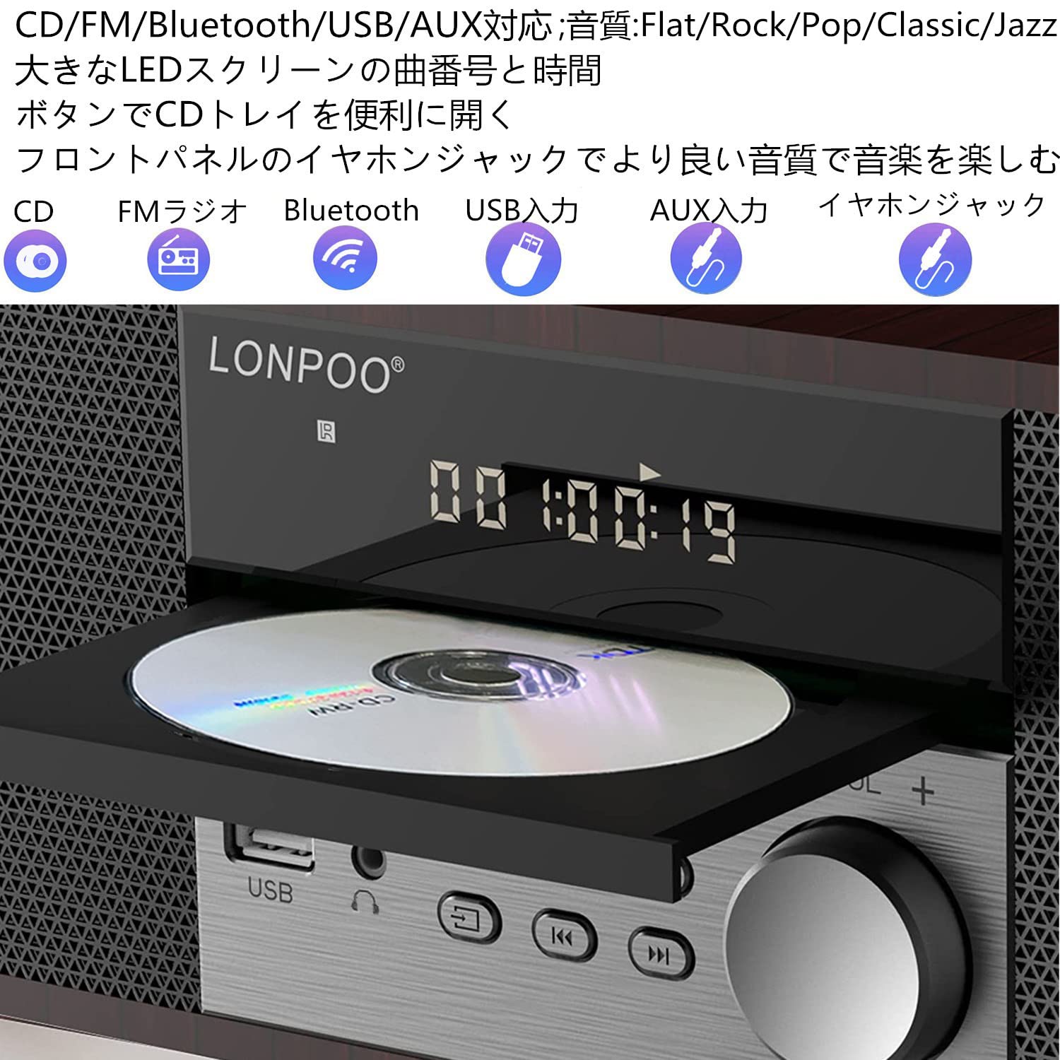 Mua LONPOO CD Player, 40W Compact Component System, CD Stereo Mini ...