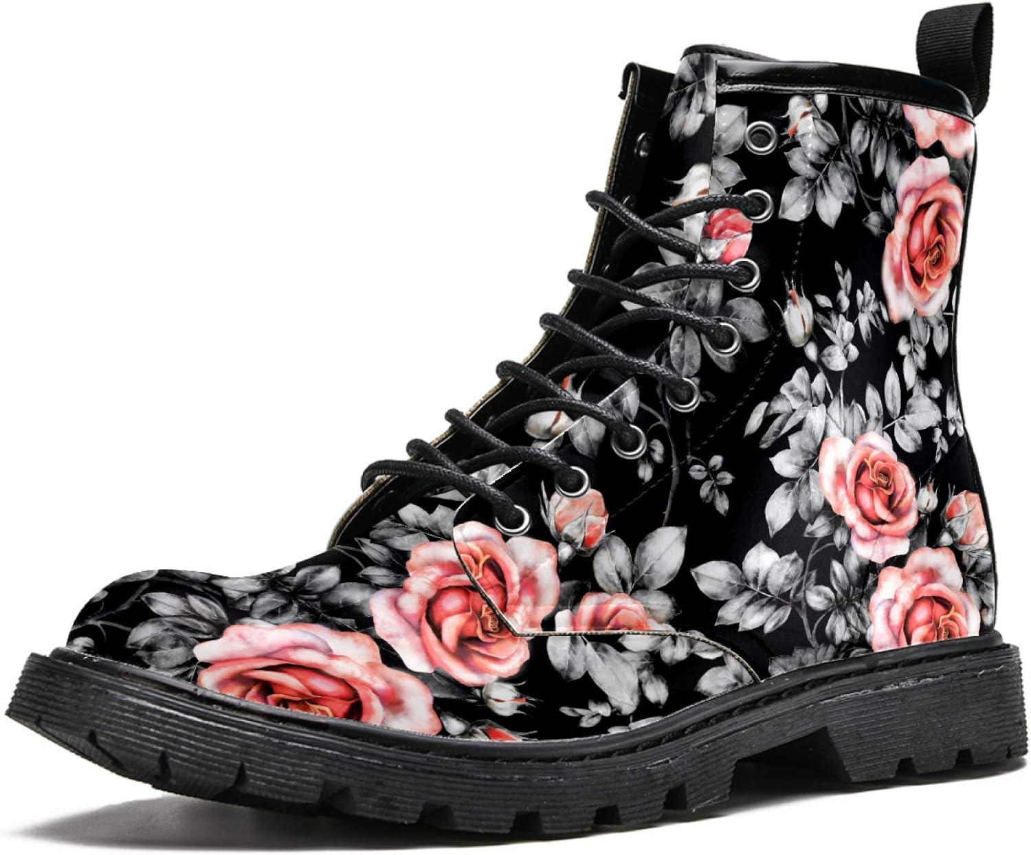 MAPOLO Men's High Top Boots Lace Up Wtercolor Red Roses Winter Boots ...