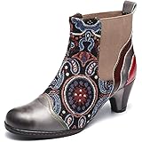 Socofy Bottes Cuir Femmes, Chaussures de Ville à Talons Hauts Moyens ...