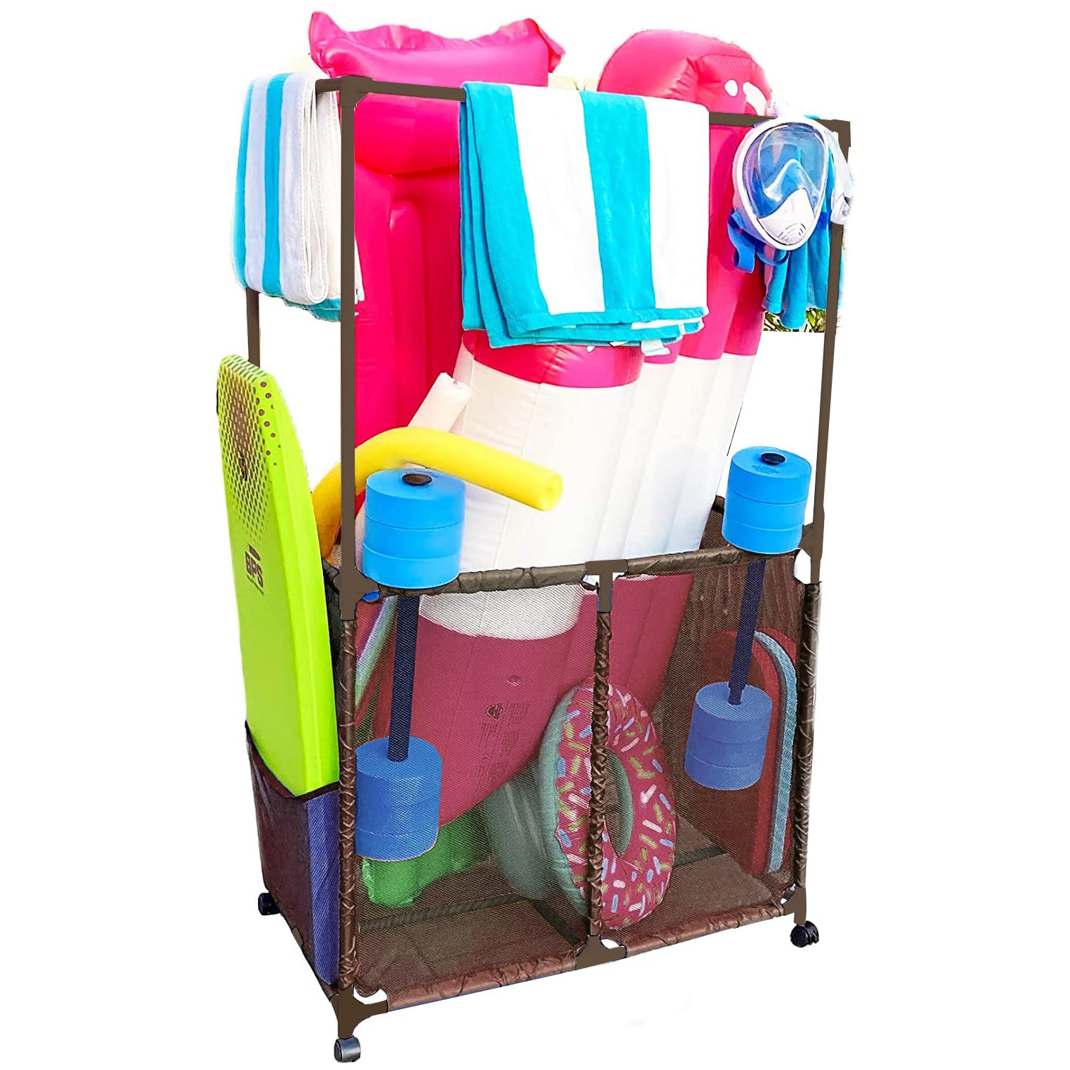 Essentially Yours Pool Equipment Holder with Towel Drying Bars, Mesh ...
