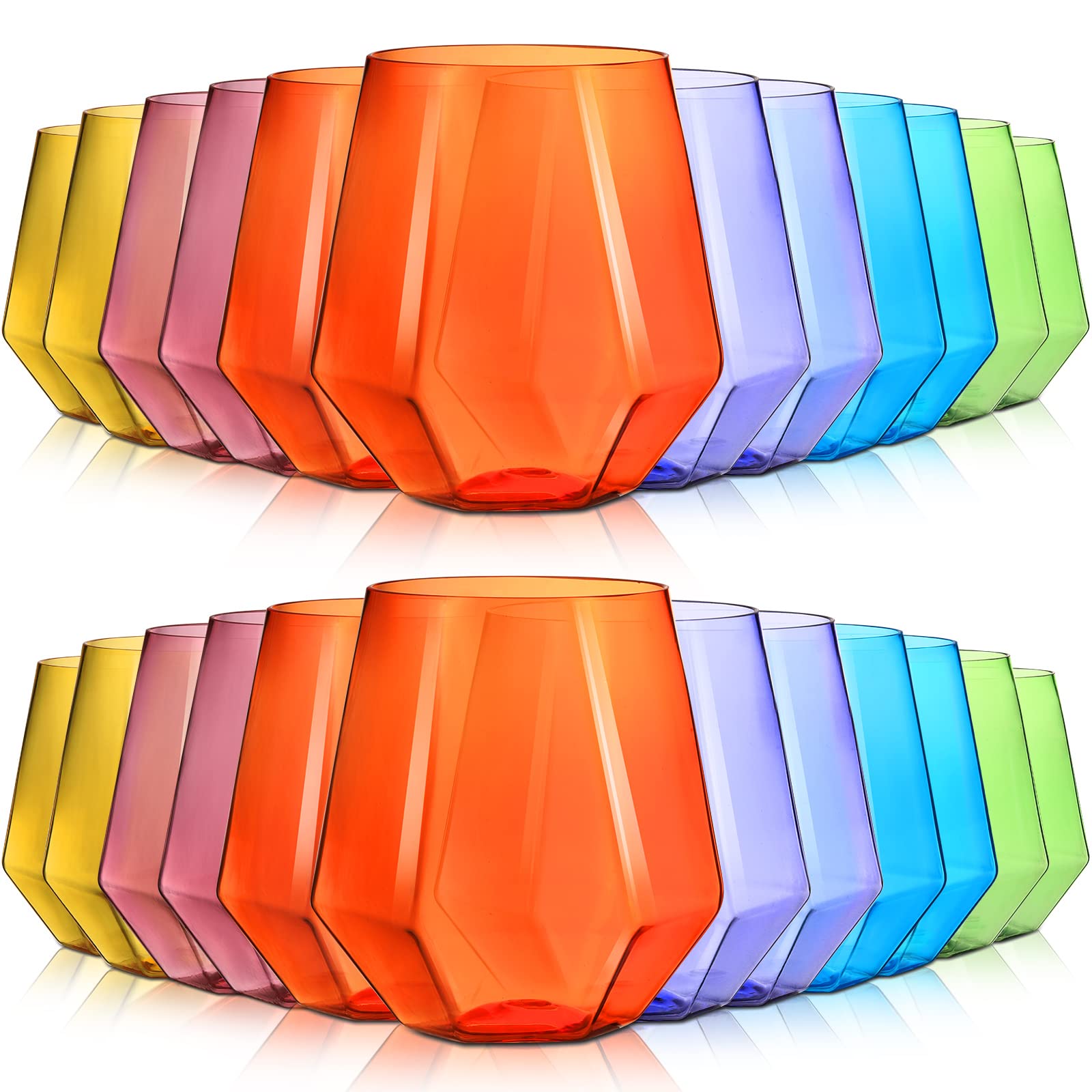 Gerrii 24 Pcs 12oz Diamond Plastic Stemless Wine Glasses Bulk for ...