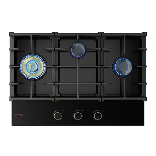 FOTILE GLG30301 30” Black Tempered Glass 3-Burner Gas Cooktop, Tri-Ring ...