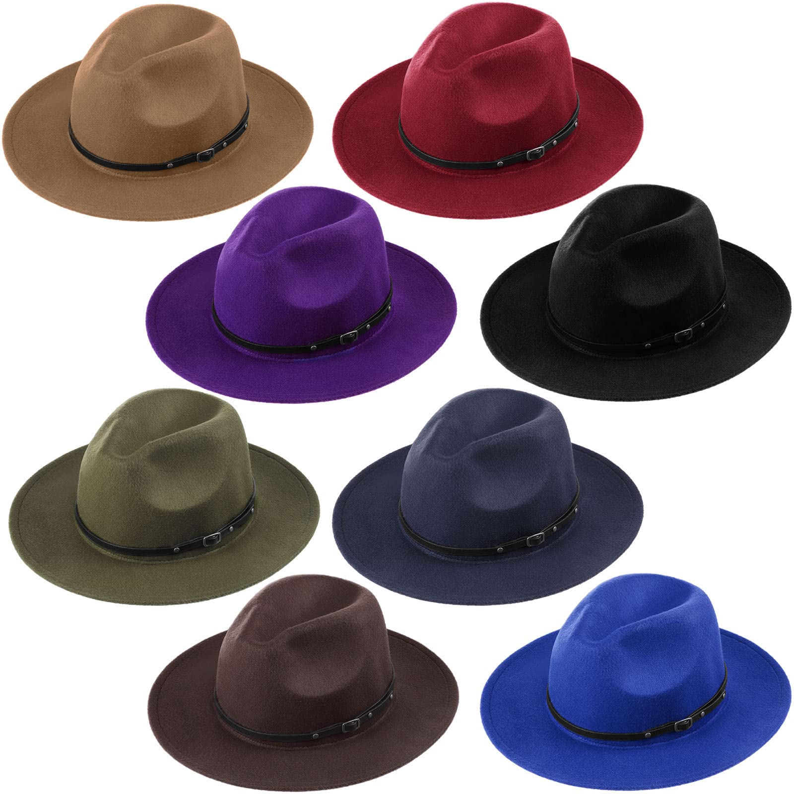 Yahenda 8 Pcs Classic Wide Brim Hats for Women Men Bulk Floppy Felt ...