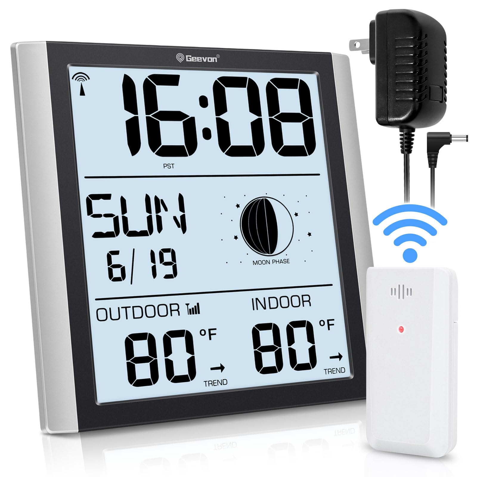 Geevon Digital Atomic Wall Clock with Moon Phase and Backlight, Silent ...