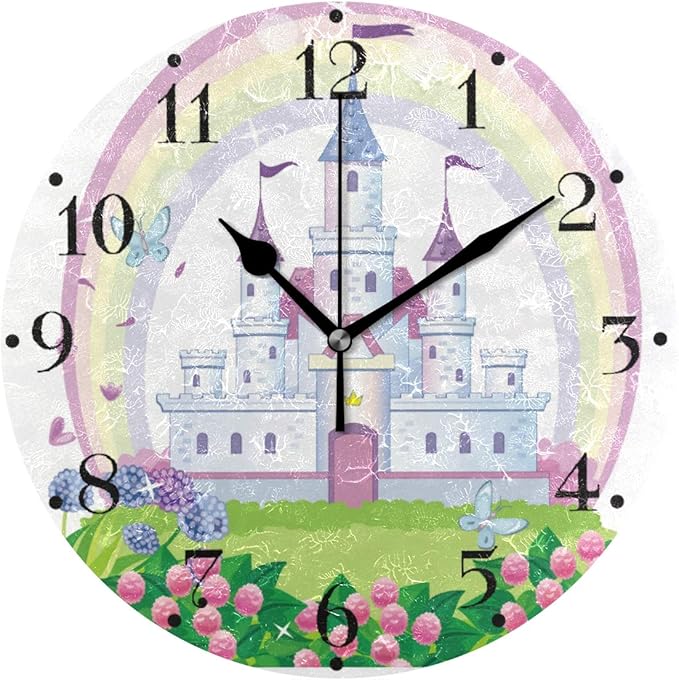 Amazon.com: Hupery Fairy-Tale Castle Wall Clock Silent Non Ticking ...