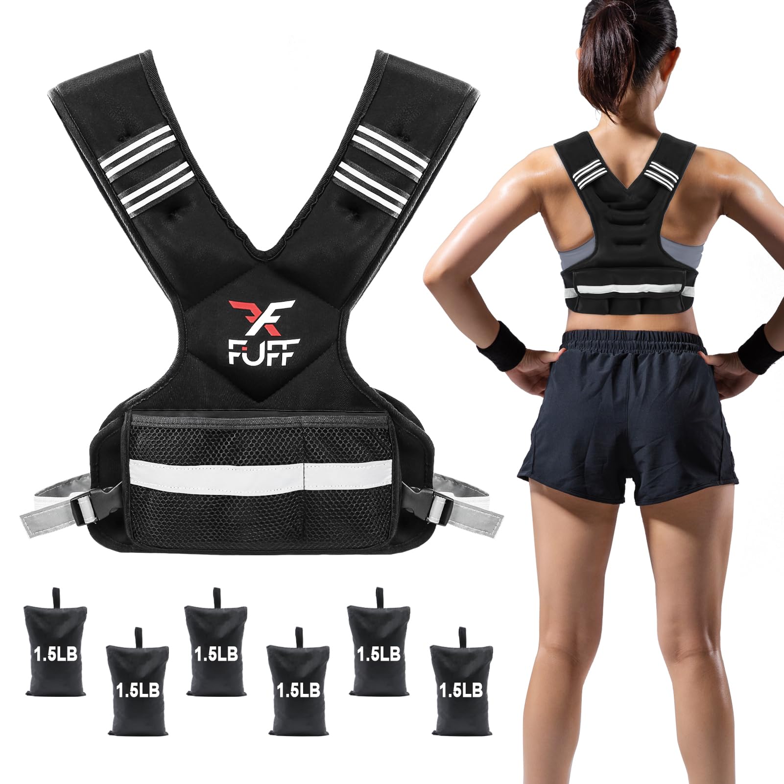 FUFF Adjustable Weighted Vest for Adult, 11-20lb Vest with 6 Ironsand ...