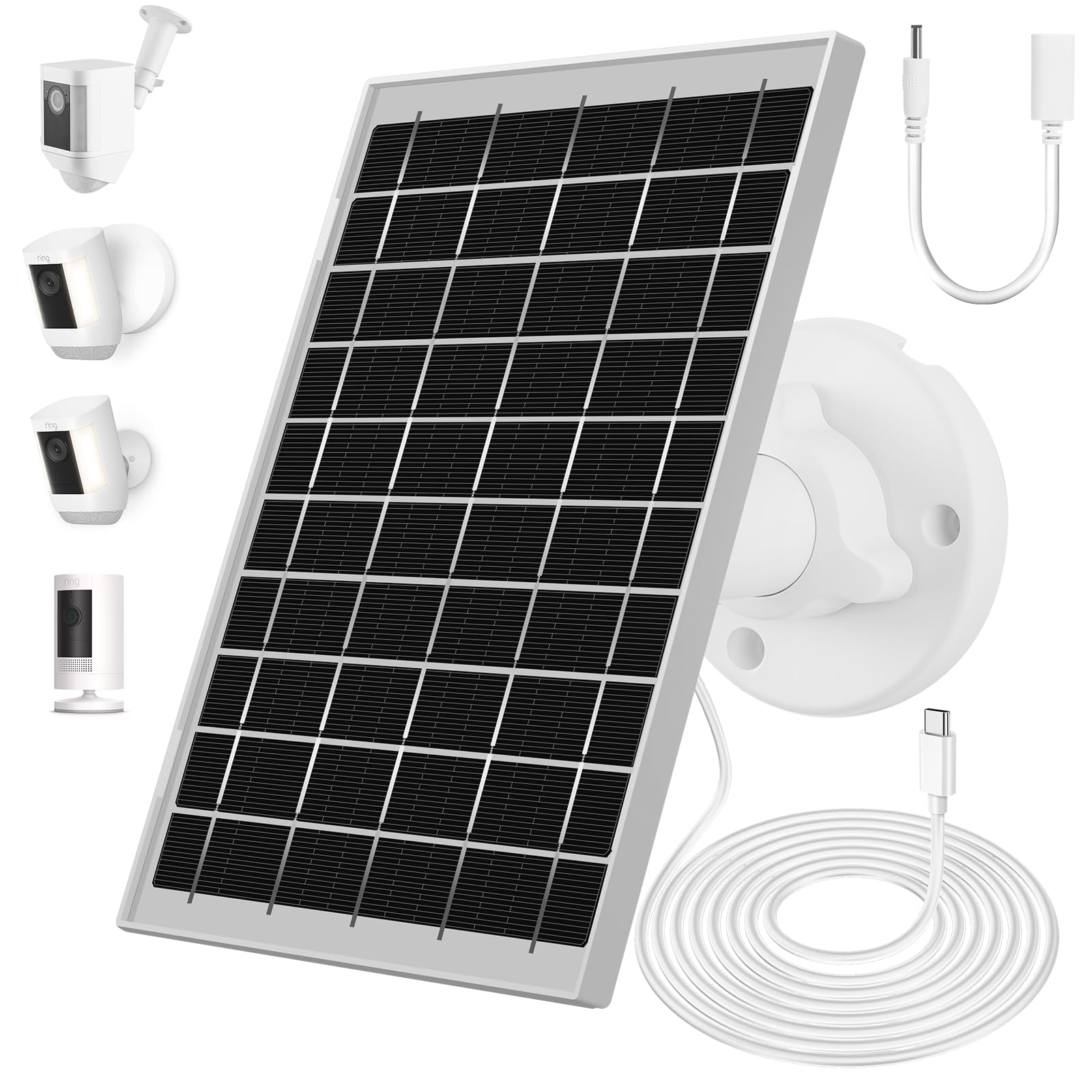 7W Solar Panel for Ring Camera, USB Solar Charger with DC Port ...