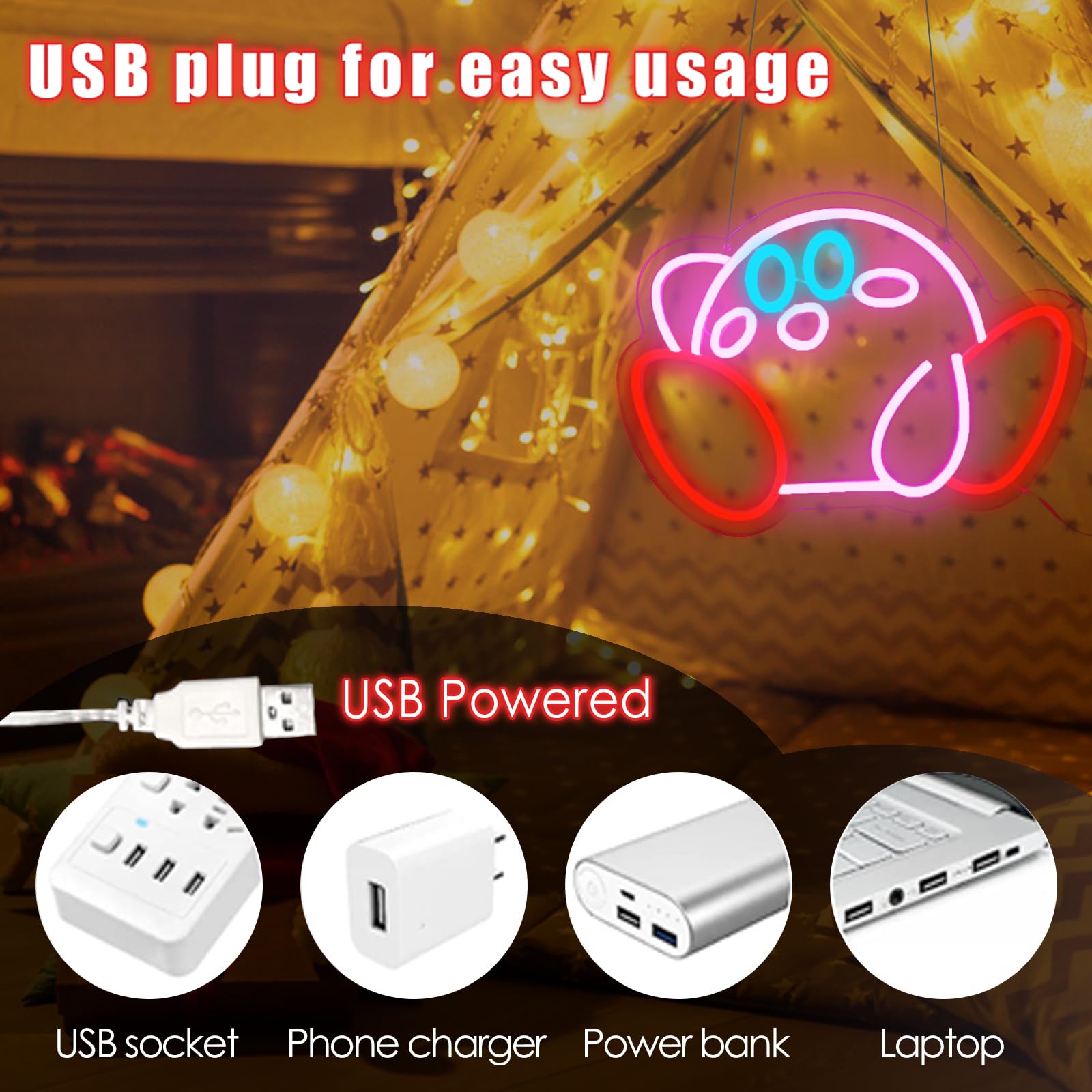 Kirby With Blue Eyes Anime Neon Sign For Wall Decor Kirby Led Light ...