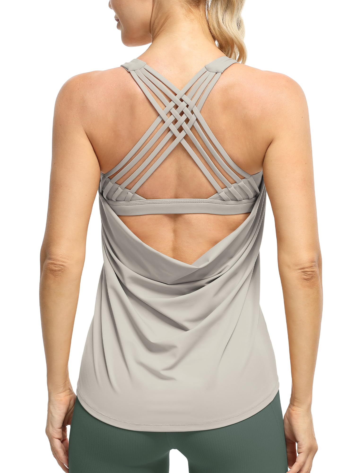 icyzone Womens' Open Back Workout Athletic Yoga Tank Tops with Built in ...
