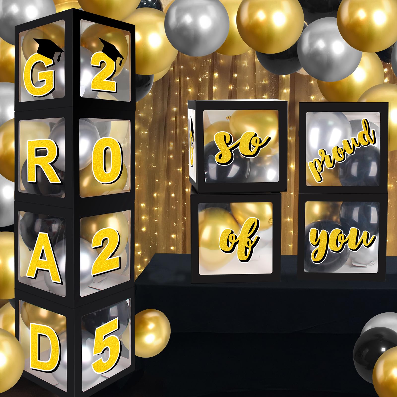 Black and Gold Graduation Party Decorations Class of 2025 Grad Balloon ...