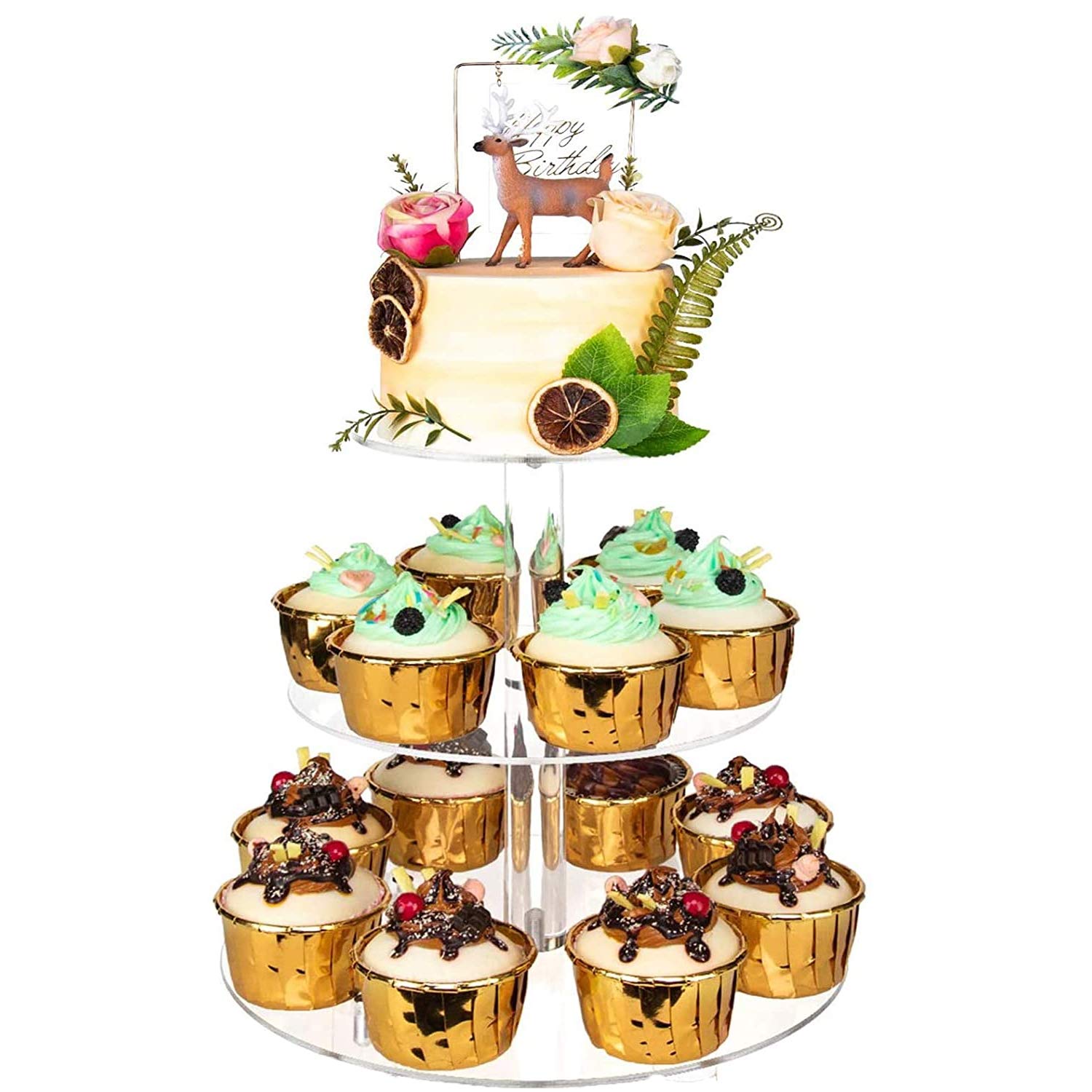 Yestbuy 3 Tier Round Cupcake Stand Acrylic Cake Stand Cupcake Tower