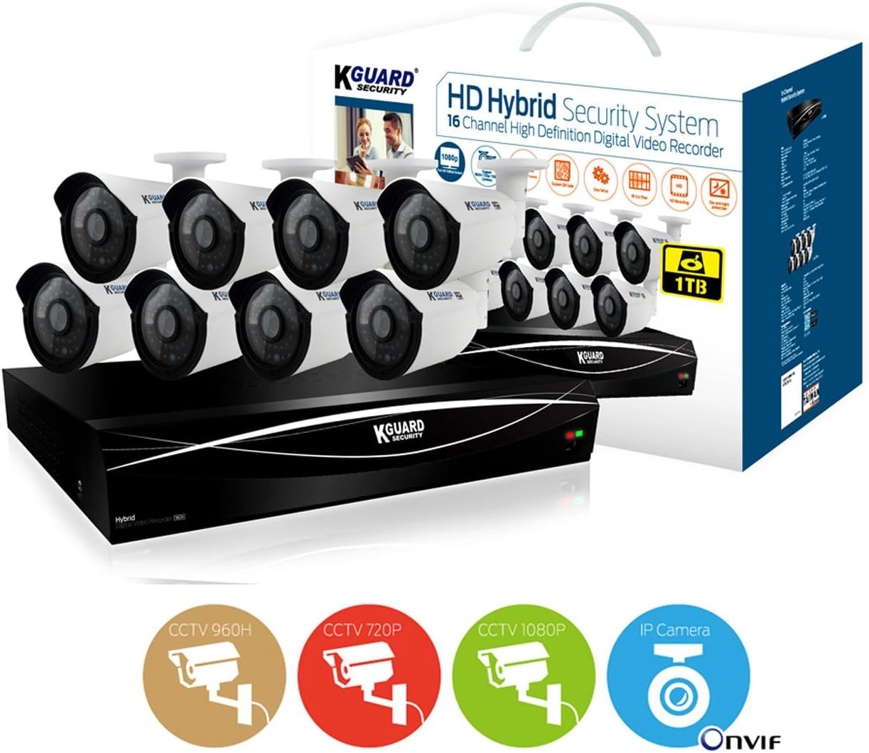 KGUARD HD1681-8WA713A-1TB 16 Channel HD 1TB Hybrid CCTV AHD DVR Kit ...