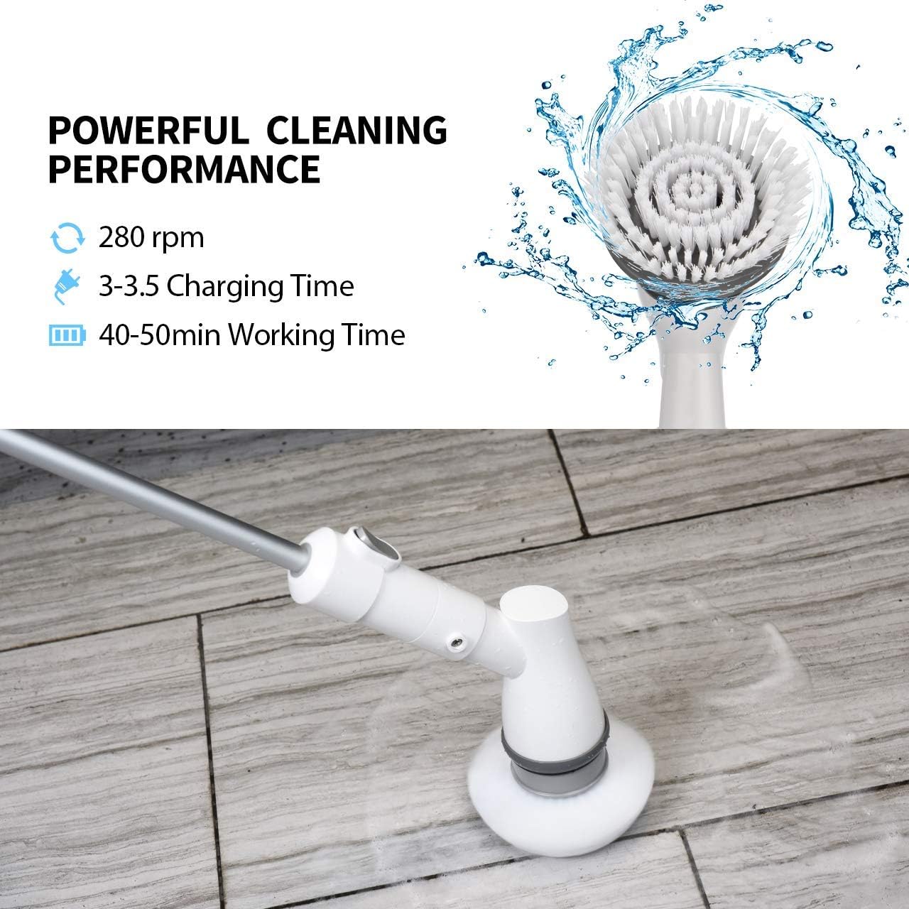 Homitt Electric Floor Scrubber Cordless Power Spin Shower Scrubbing ...