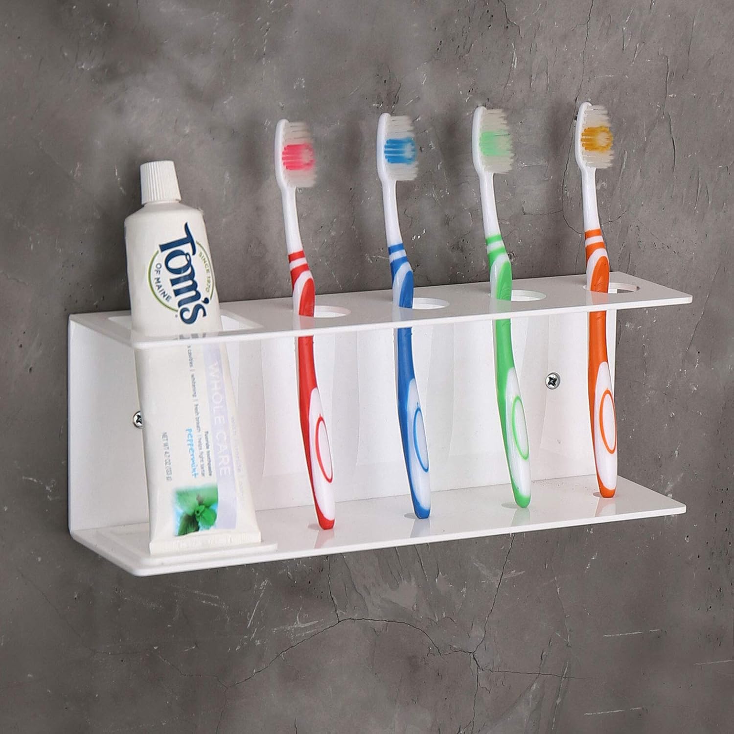 MyGift Wall-Mounted White Acrylic 4-Slot Toothbrush & Toothpaste Holder ...