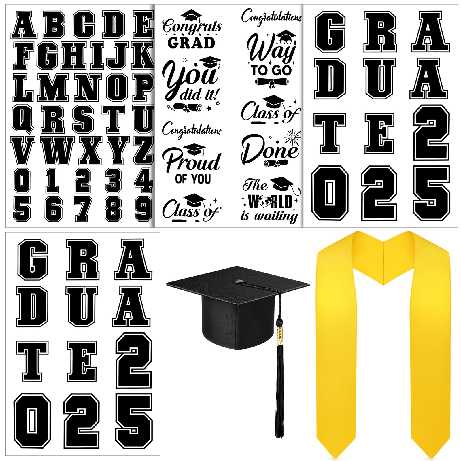 Jetec 6 Pcs 4 Sheets 2025 Graduation Iron on Patches with a to Z Letter ...