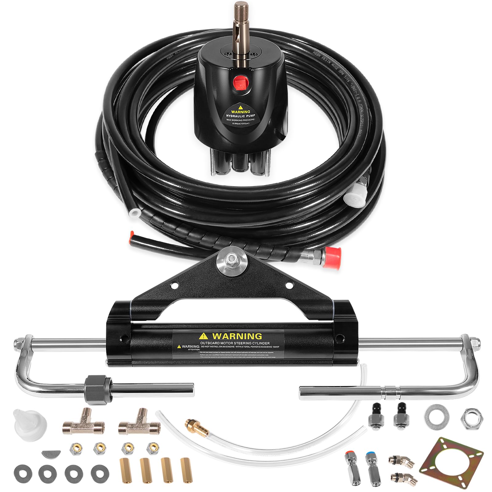 Upgrade 150HP Hydraulic Outboard Steering Kit,Built-in Two-Way Lock ...