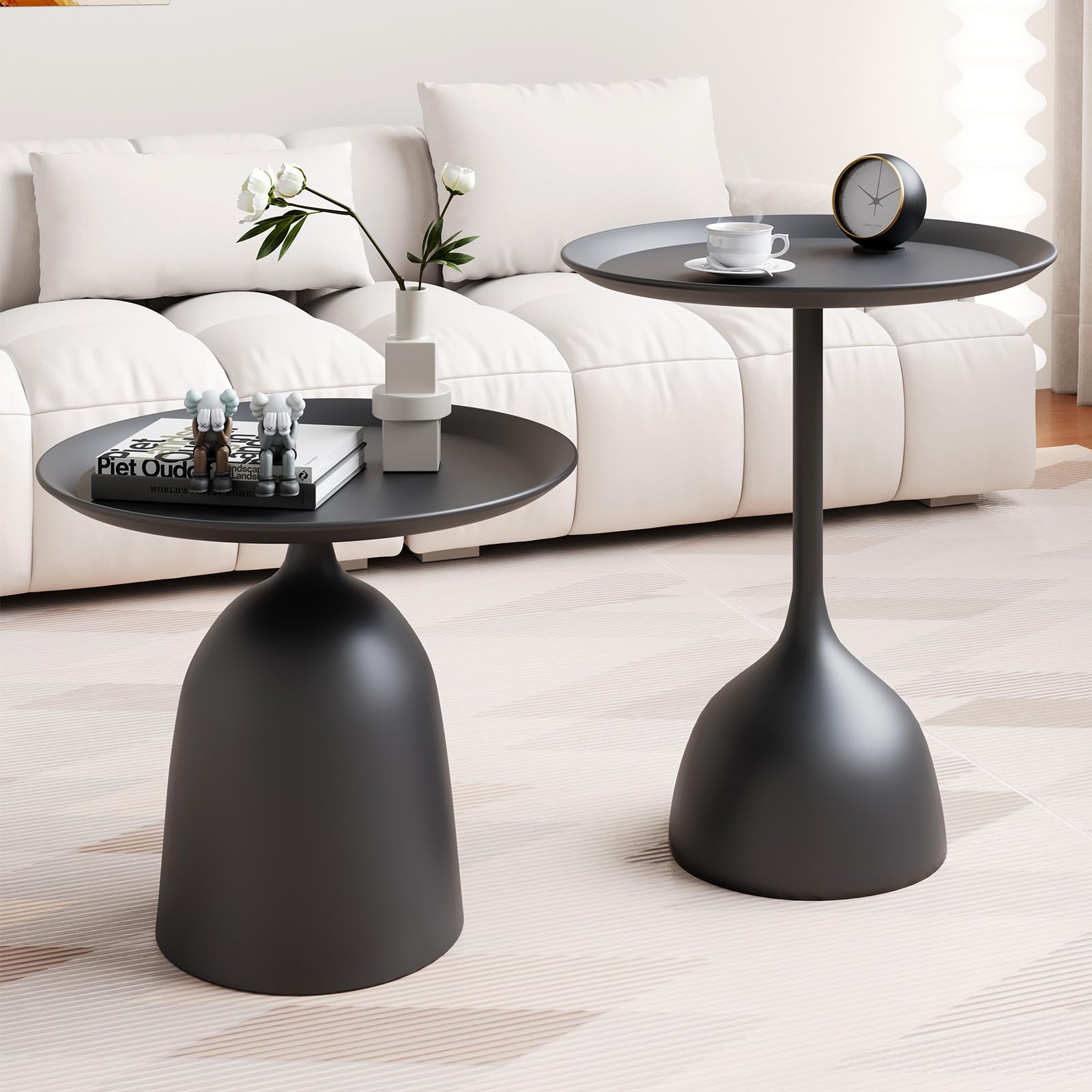 Round Coffee Table and End Table Sets for Living Room, Black Modern ...