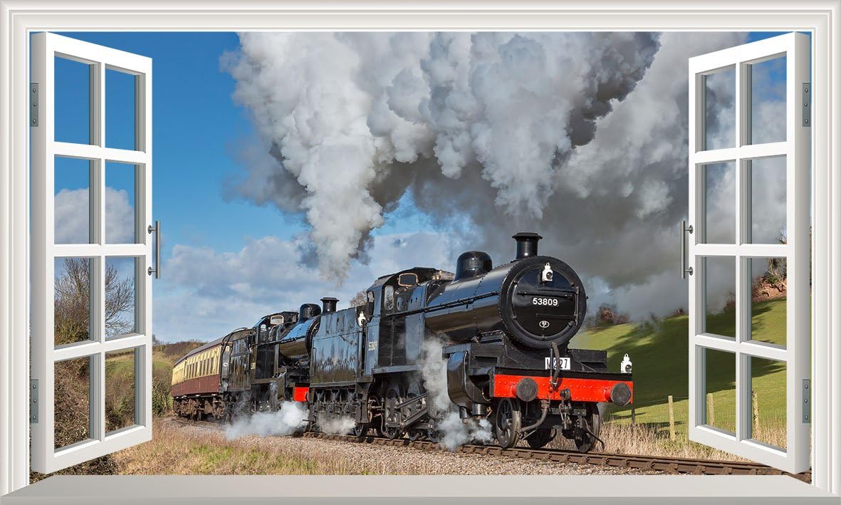 Steam Train 3D V001 Magic Window Wall Sticker Self Adhesive Poster Wall ...