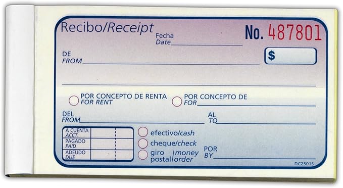 Adams Recibo Renta o Dinero, Spanish Language Rent or Money Receipt ...