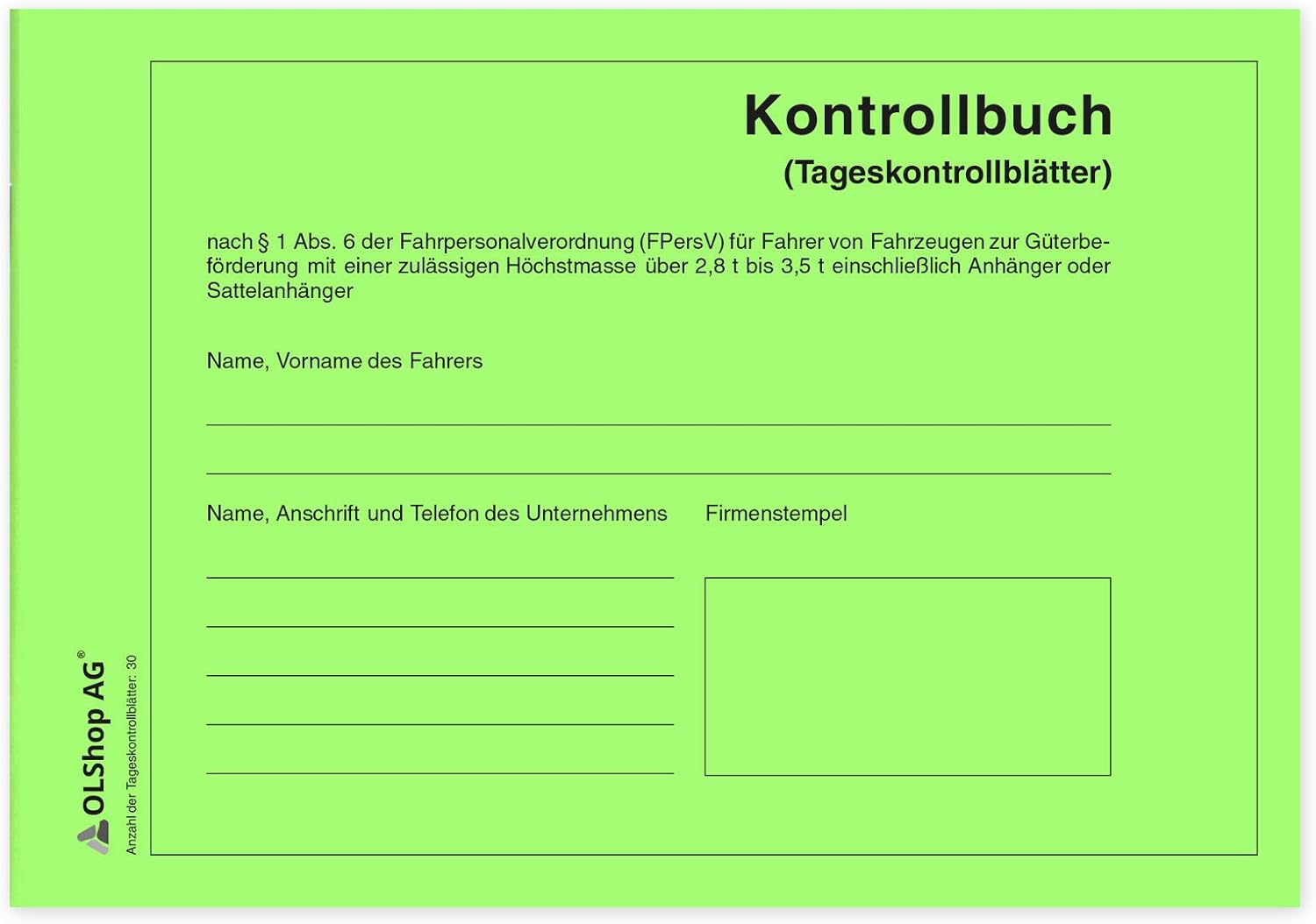 100 Persönliche Kontrollbücher DIN A5 quer, Tageskontrollblätter ...